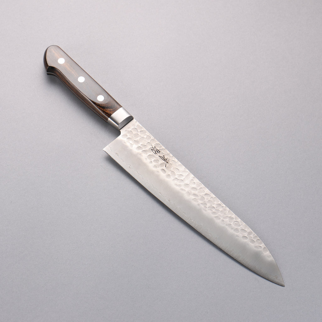 Seisuke AUS8 Hammered Gyuto 210mm Brown Pakka wood Handle