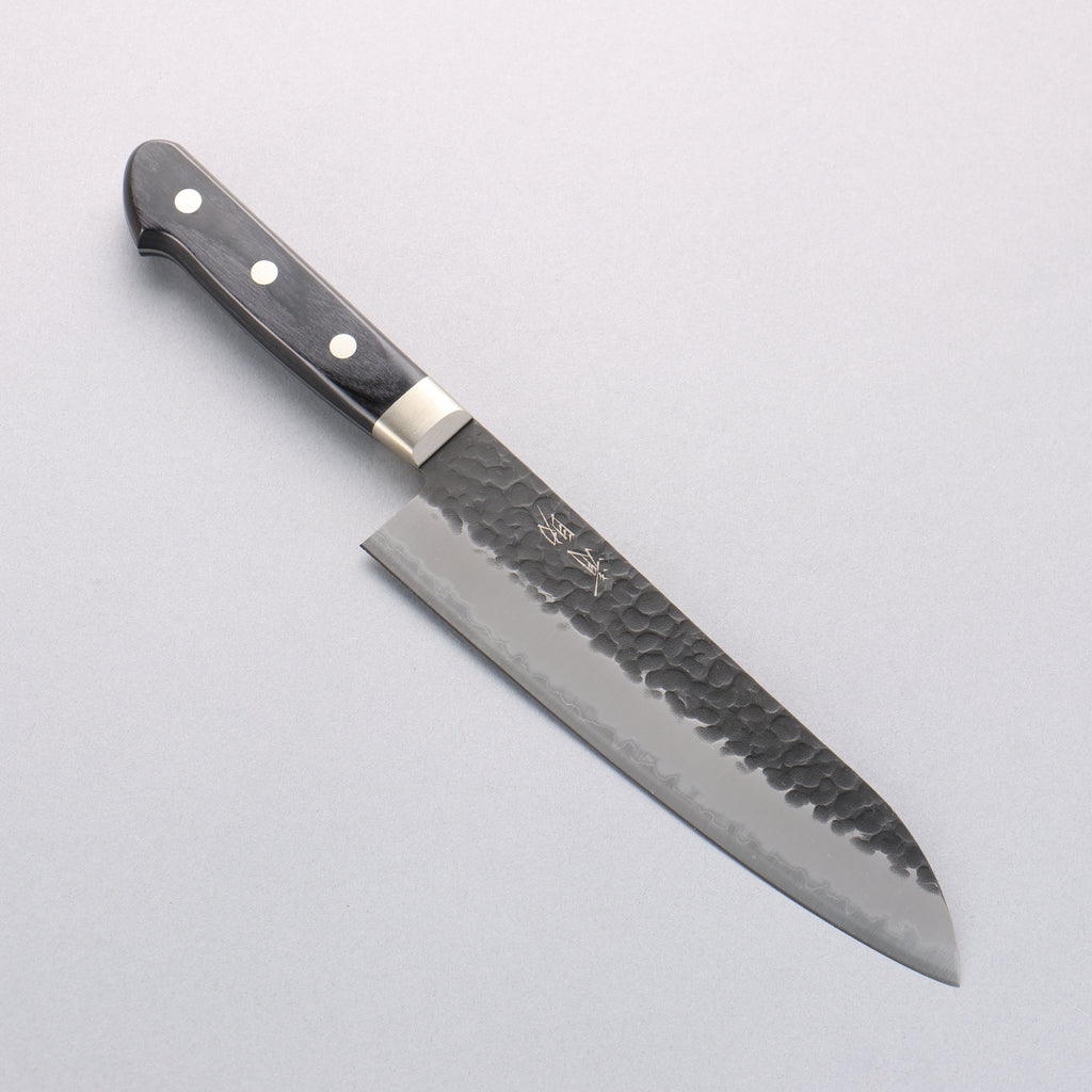 Seisuke Blue Super Hammered Black Finished Santoku 180mm Black Pakka w